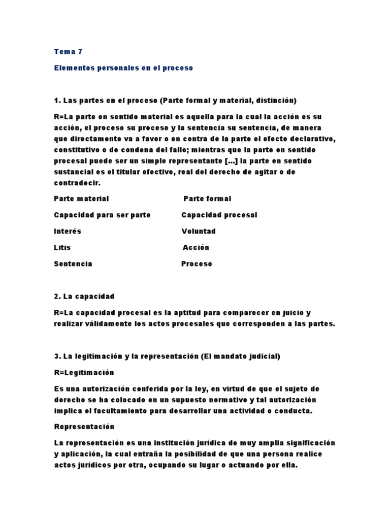 Tema 7. Elementos Personales en El Proceso | PDF | Ley procesal ...