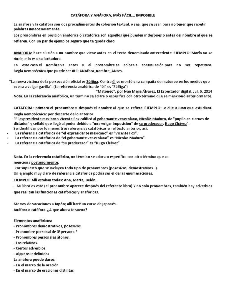 Catáfora y Anáfora | PDF | Pronombre | Relaciones sintácticas