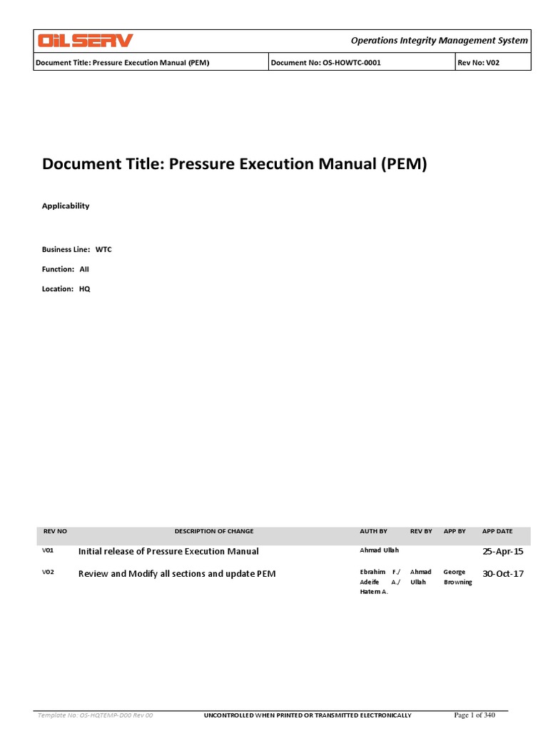 Pressure Execution Manual - PEM PDF | PDF | Valve | Pipe (Fluid Conveyance)