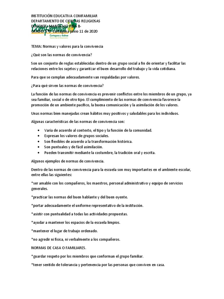 Taller 5 Grado Normas y Valores MP | PDF | Institución | Religión y ...