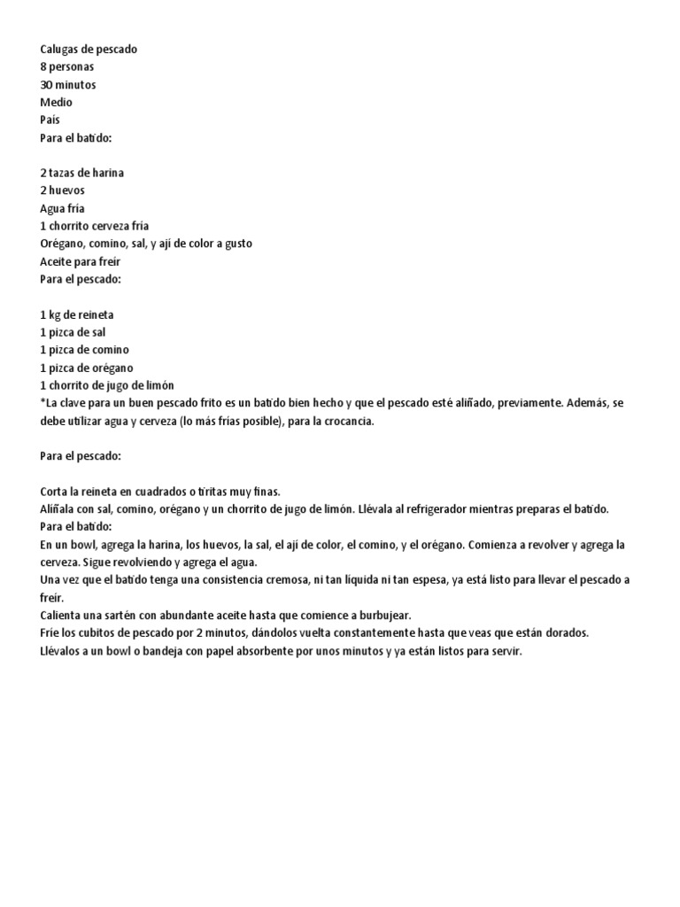 Calugas de Pescado Fritas y Crujientes | PDF | Fritura | ensalada