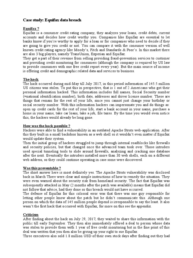 Case Study: Equifax Data Breach | PDF | Credit History | Credit