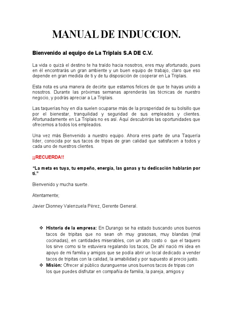 Manual de Induccion | PDF