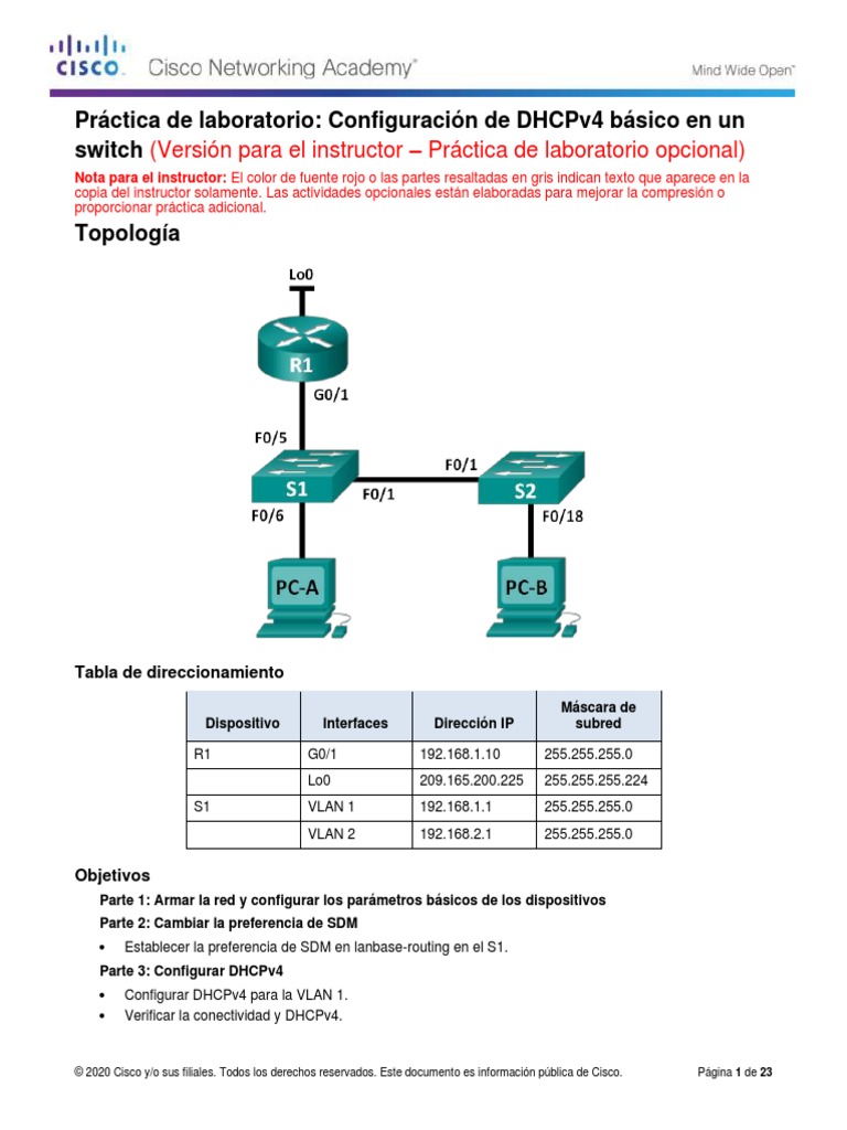 8.1.2.5 Lab - Configuring Basic DHCPv4 On A Switch - ILM PDF | PDF | Dirección IP | Conmutador ...