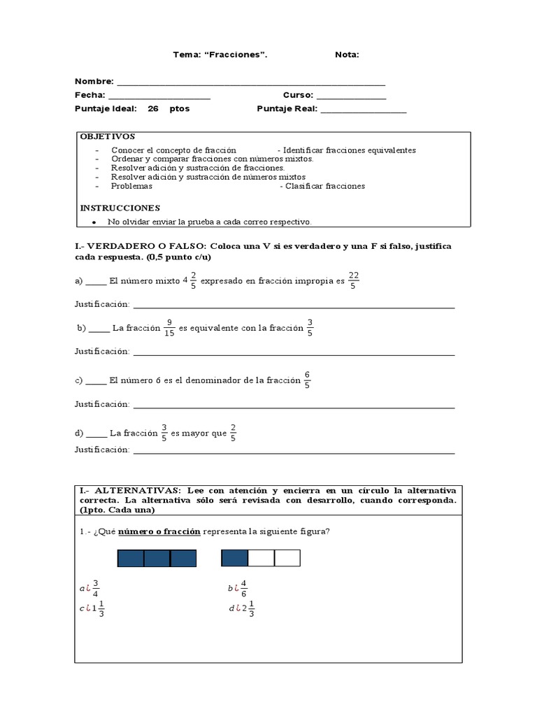 Prueba Fracciones | PDF | Fracción (Matemáticas) | Aritmética