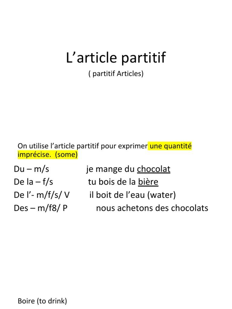 L'article Partitif PDF | PDF | Cuisine | Cuisine