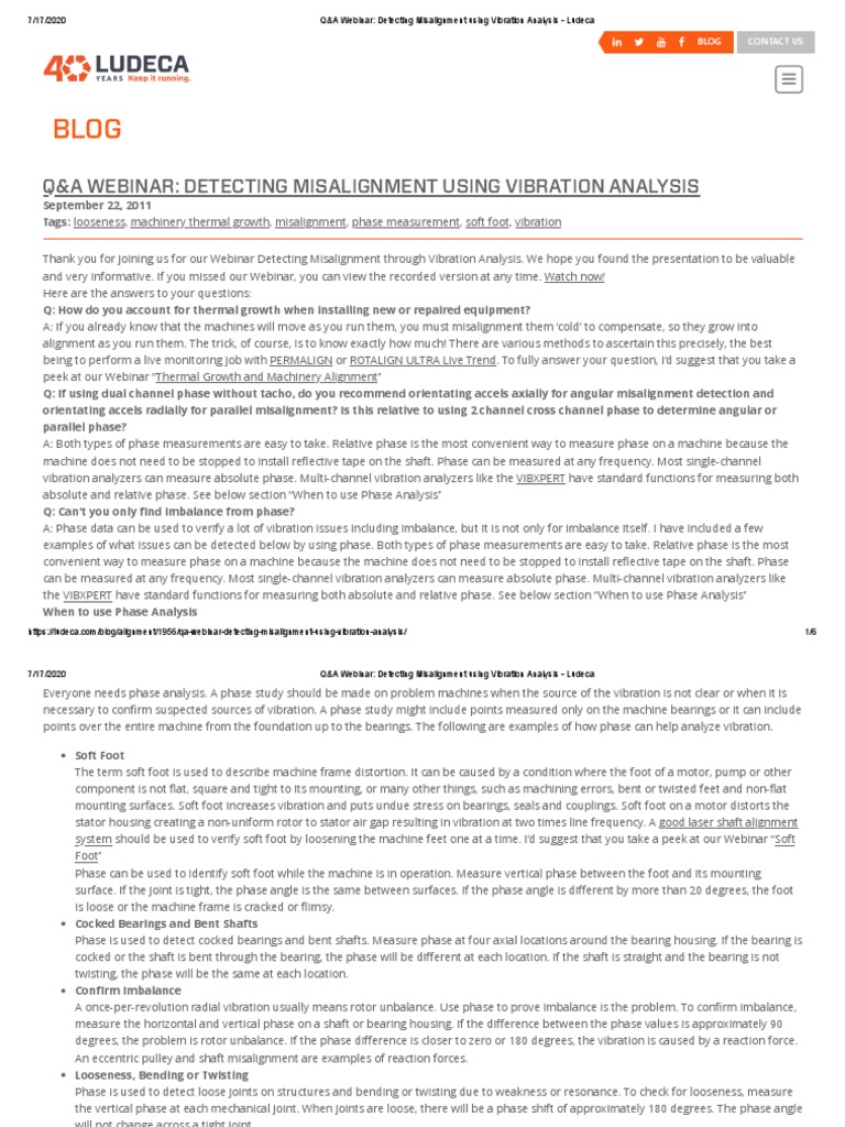 Qanda Webinar Detecting Misalignment Using Vibration Analysis Ludeca Pdf Bearing