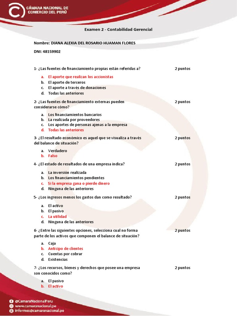 Examen 2 CONTABILIDAD GERENCIAL | PDF