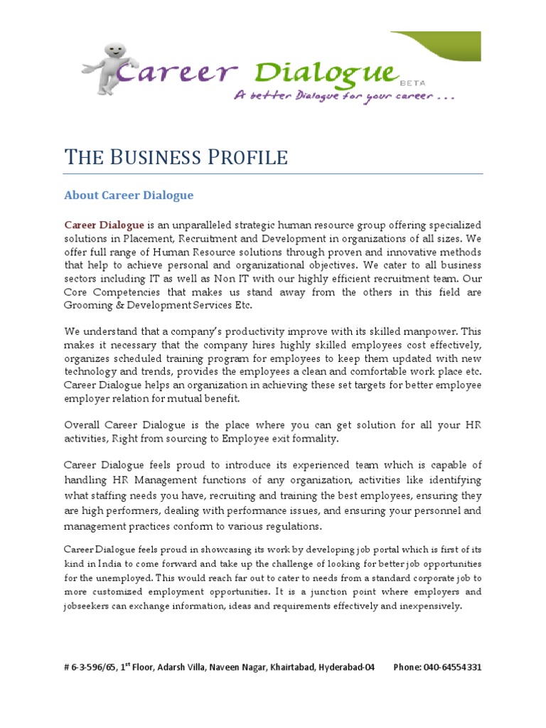 HE Usiness Rofile: About Career Dialogue | PDF | Human Resources ...