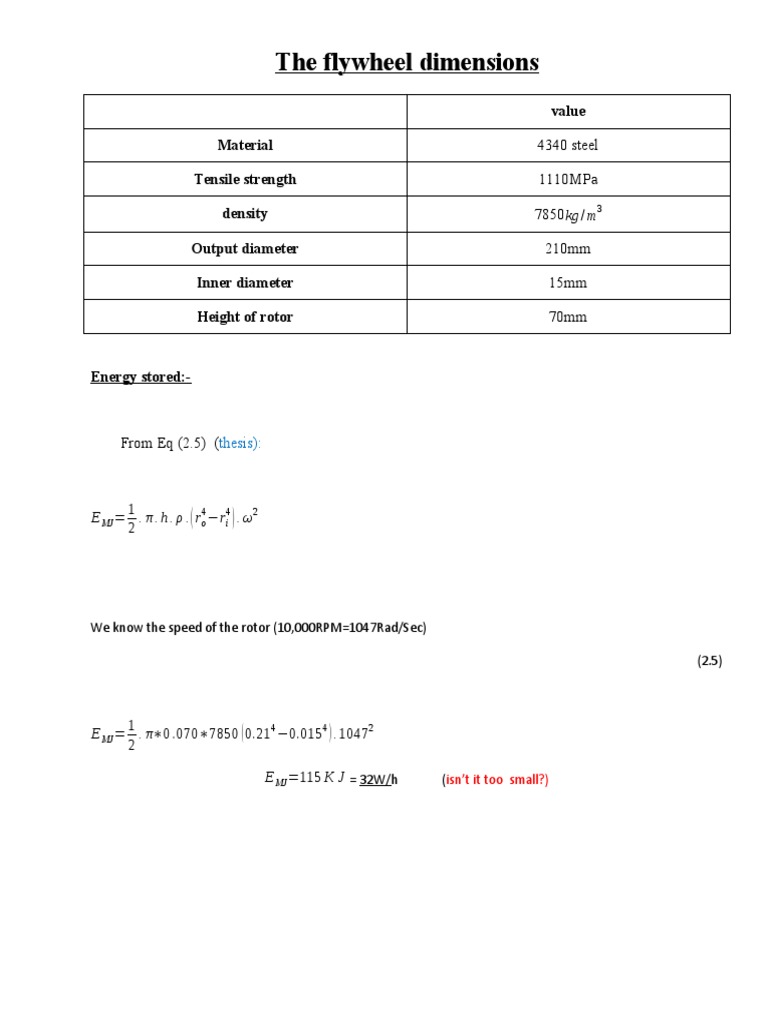 Flywheel Design and Calculation Details | PDF | Density | Physical Sciences