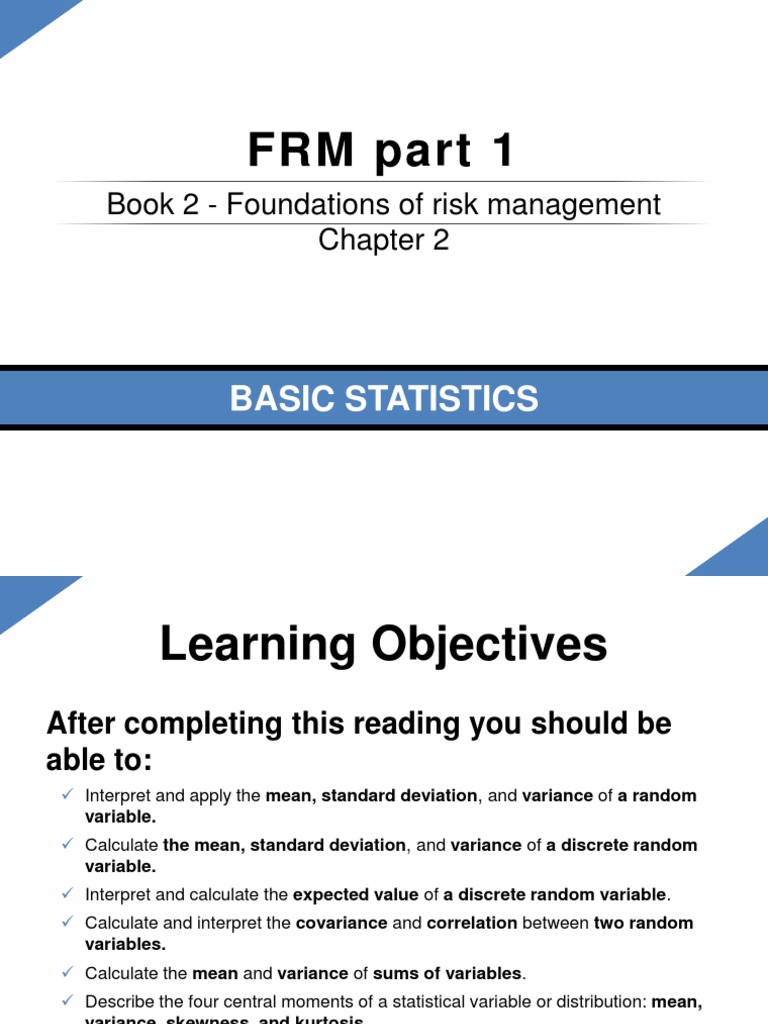FRM Part 1: Basic Statistics | PDF | Variance | Estimator