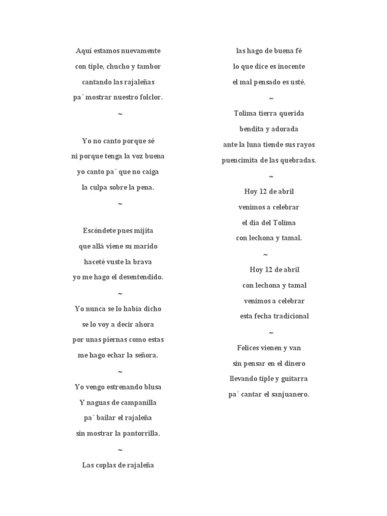 Coplas Mi Tolima | PDF