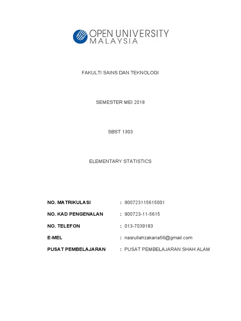 SBST1303 Elementary Statistic Assignment | PDF