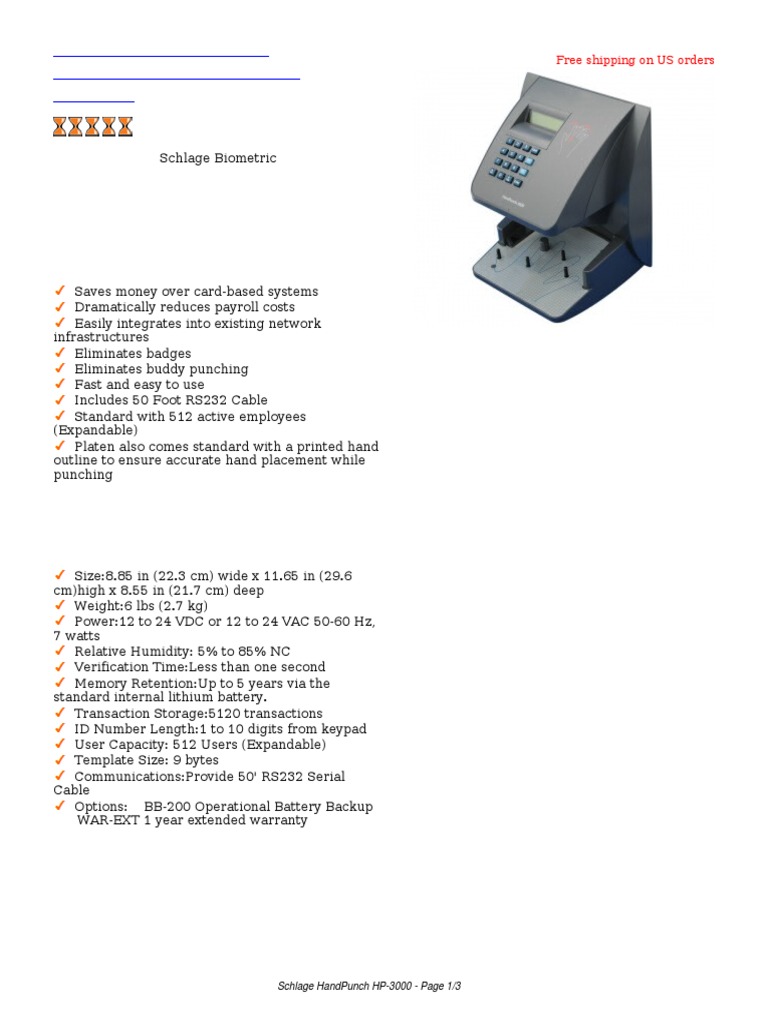 HandPunch 3000 Biometric Attendance System: Cut Time and Attendance ...