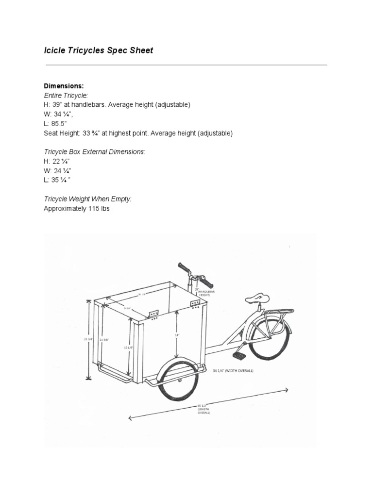 Icicle Tricycles Spec Sheet: Dimensions | PDF