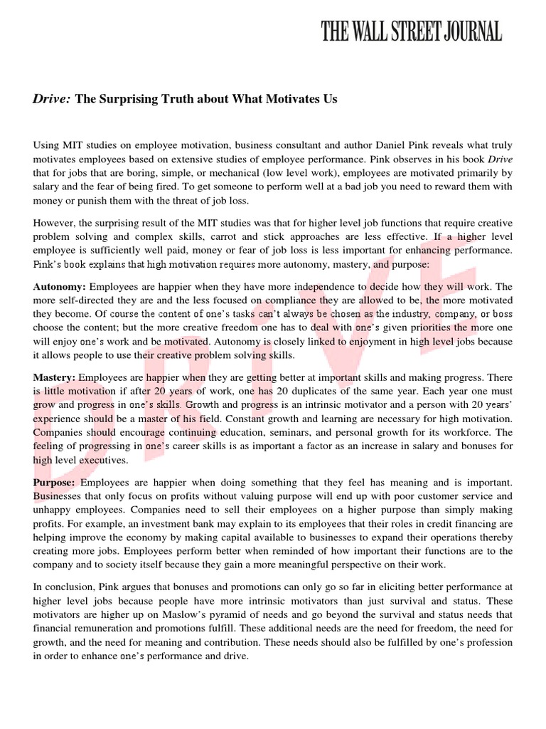 Drive - The Surprising Truth About What Motivates Us | PDF | Motivation ...