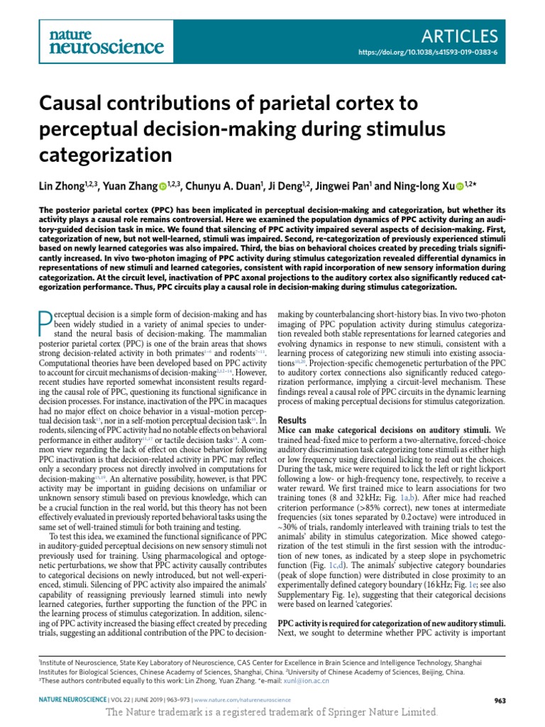 Causal Contributions of Parietal Cortex To Percept | PDF | Perception ...