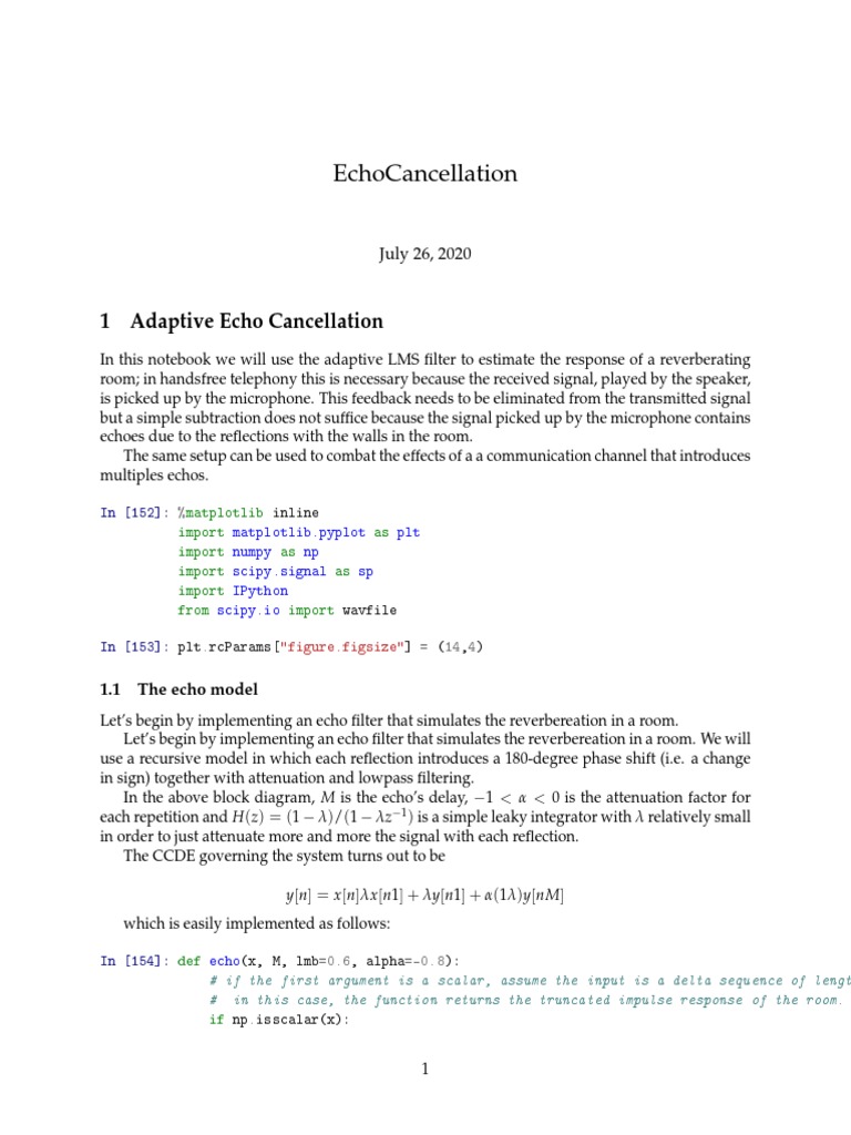 Echocancellation: 1 Adaptive Echo Cancellation | PDF | Filter (Signal ...
