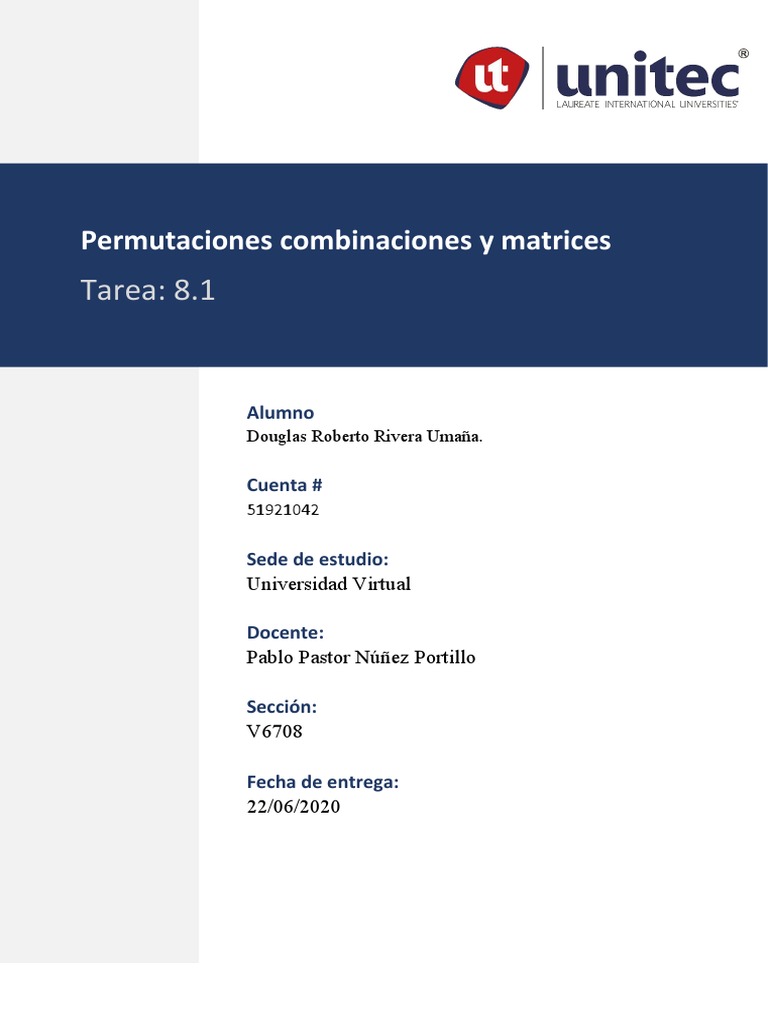 S8. Tarea 8.1 Permutaciones Combianciones y Matrices | PDF S8. Tarea 8.1 Permutaciones Combianciones y Matrices | PDF