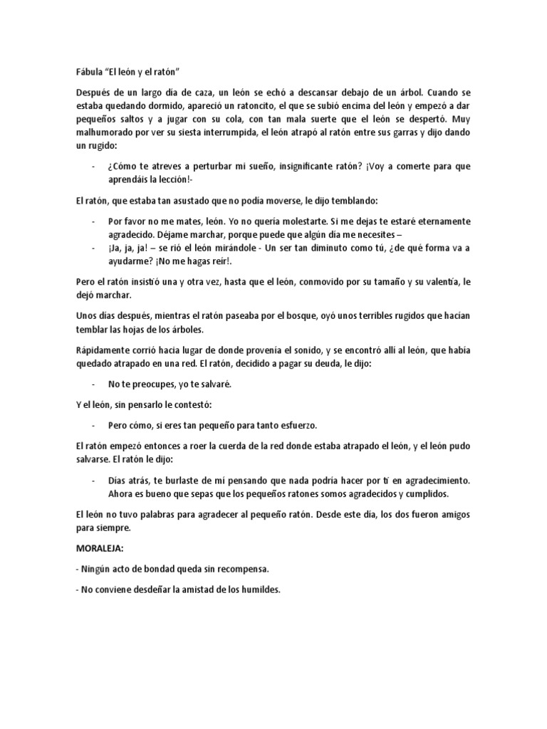 Fábula El León y El Ratón | PDF