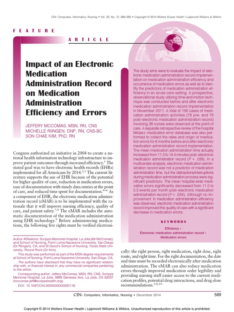 Impact of An Electronic Medication Administration Record On Medication ...