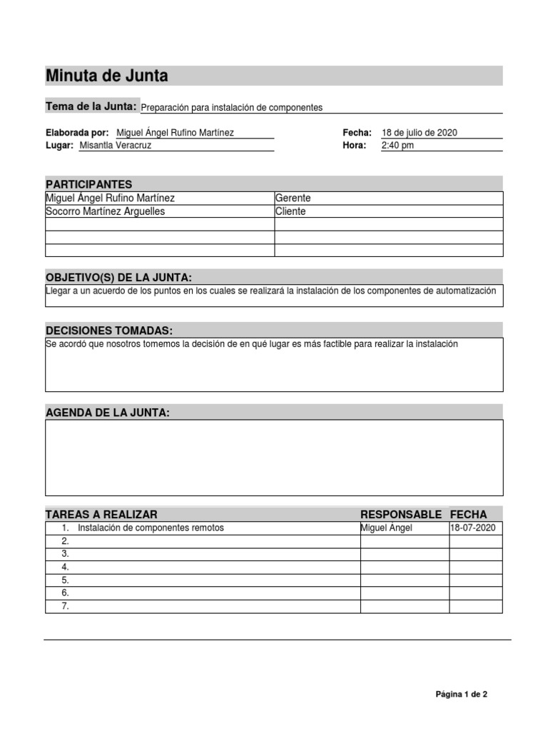FORMATO - Minuta de Junta | PDF