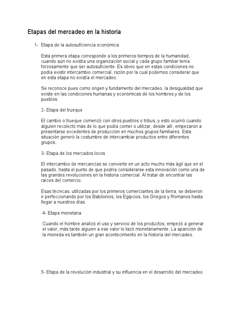 Etapas Del Mercadeo en La Historia | PDF | Permuta | Comercio