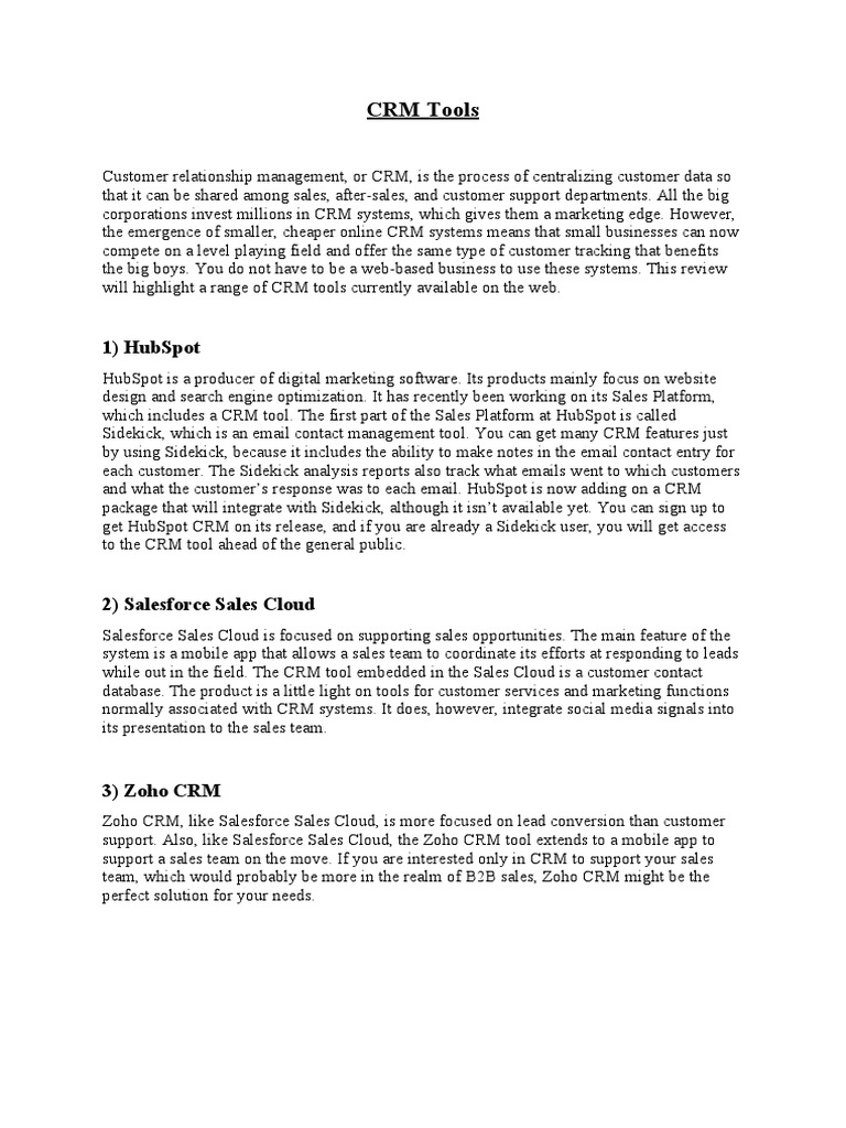 Crm Tools 1 Hubspot Pdf Customer Relationship Management Information Technology