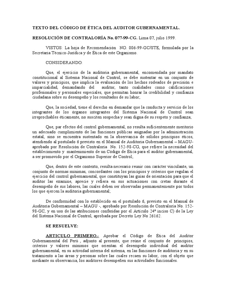 Codigo de Etica Del Auditor | PDF | Auditoría | Contralor