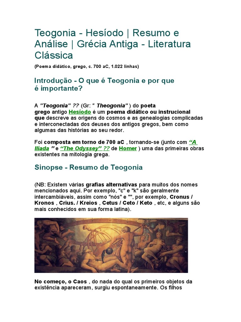 Teogonia | PDF | Mitologia grega | Zeus