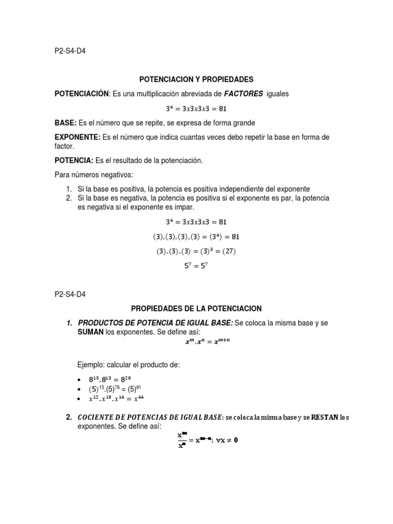 Propiedades de La Potenciacion Sexto | PDF | Exponenciación | Multiplicación
