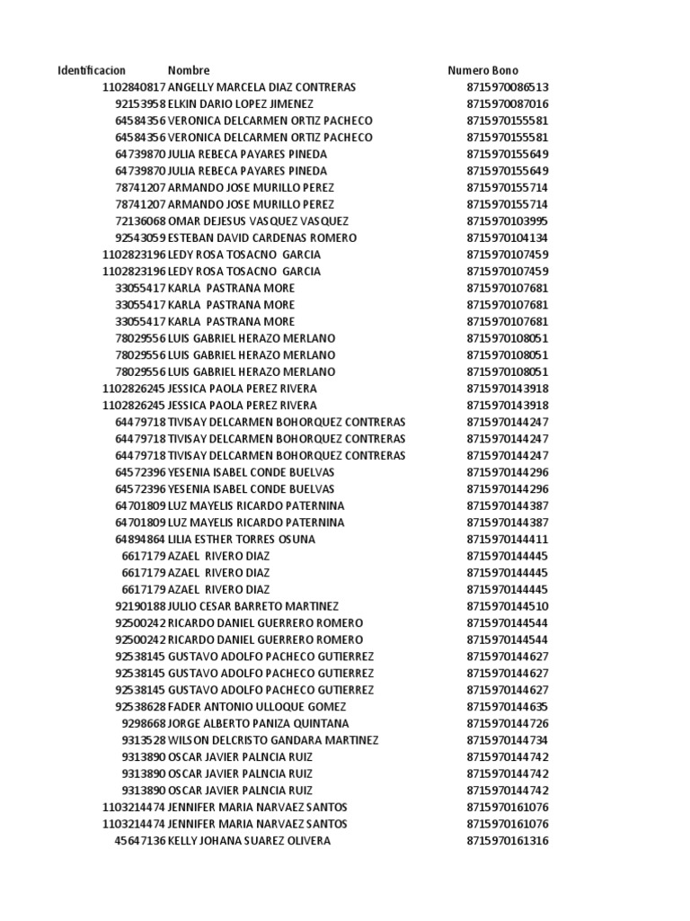 Identification and Bonus Numbers List | PDF