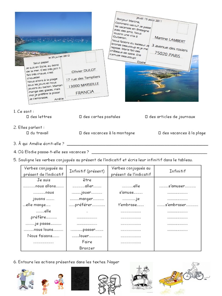Carte postale de vacances : activités et verbes | PDF | Relations ...