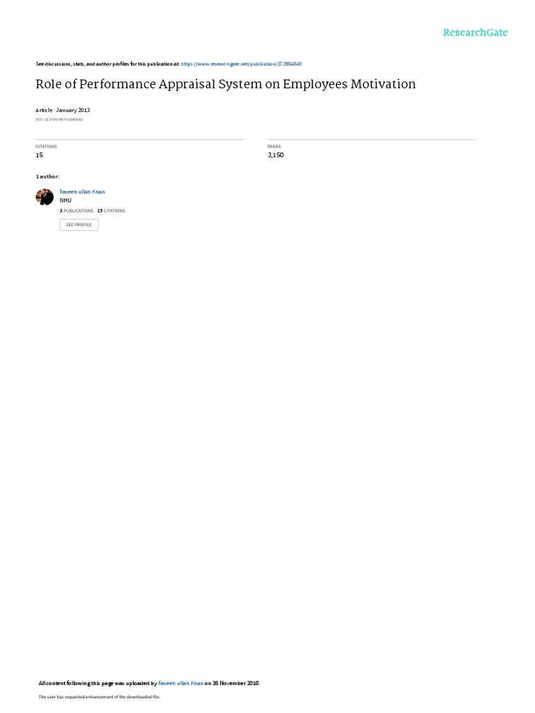 Role of Performance Appraisal System On Employees Motivation | PDF ...