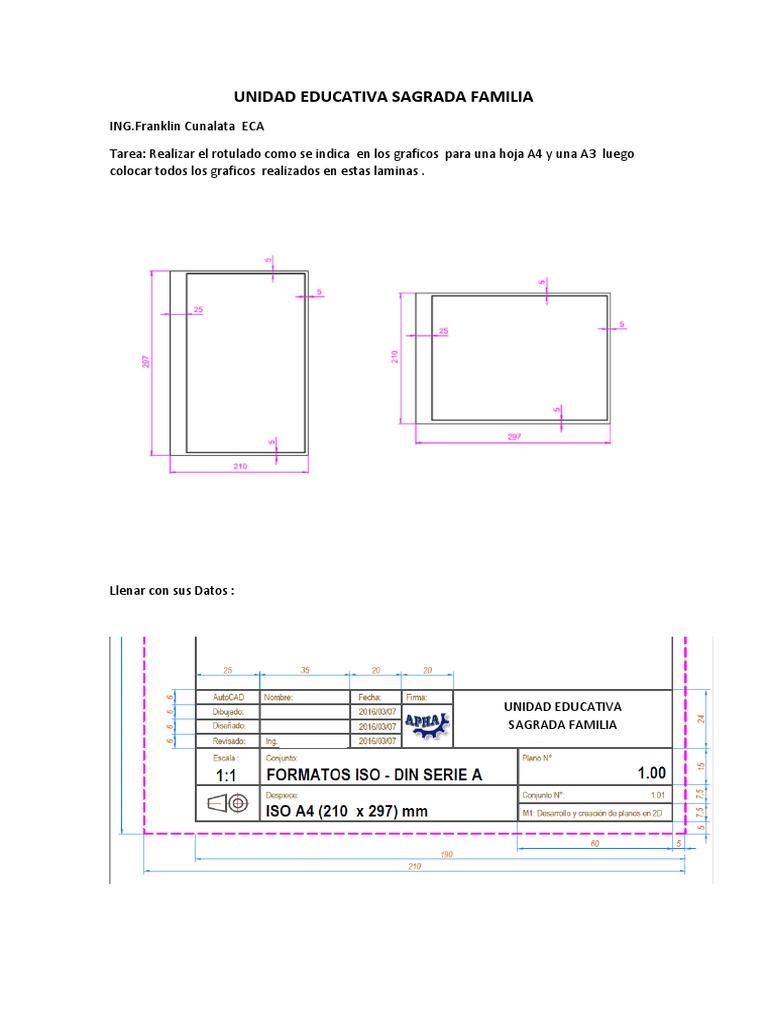 Rotulado de hojas A4 y A3 con gráficos e información personal para la Unidad Educativa Sagrada ...