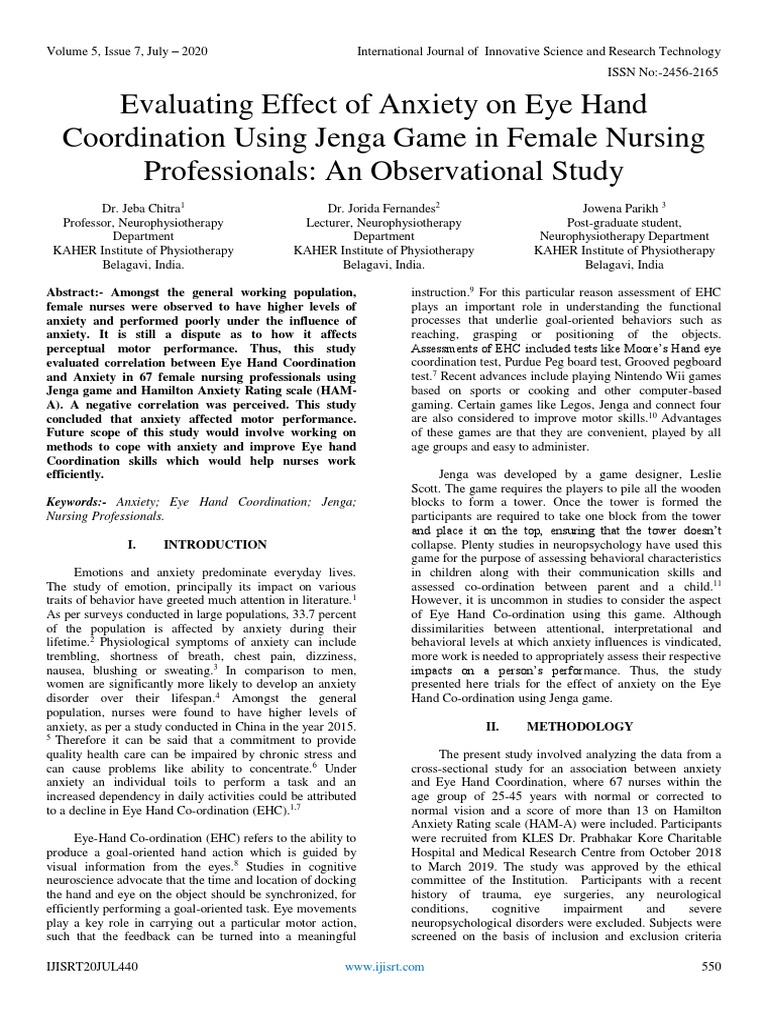 Evaluating Effect of Anxiety On Eye Hand Coordination Using Jenga Game ...