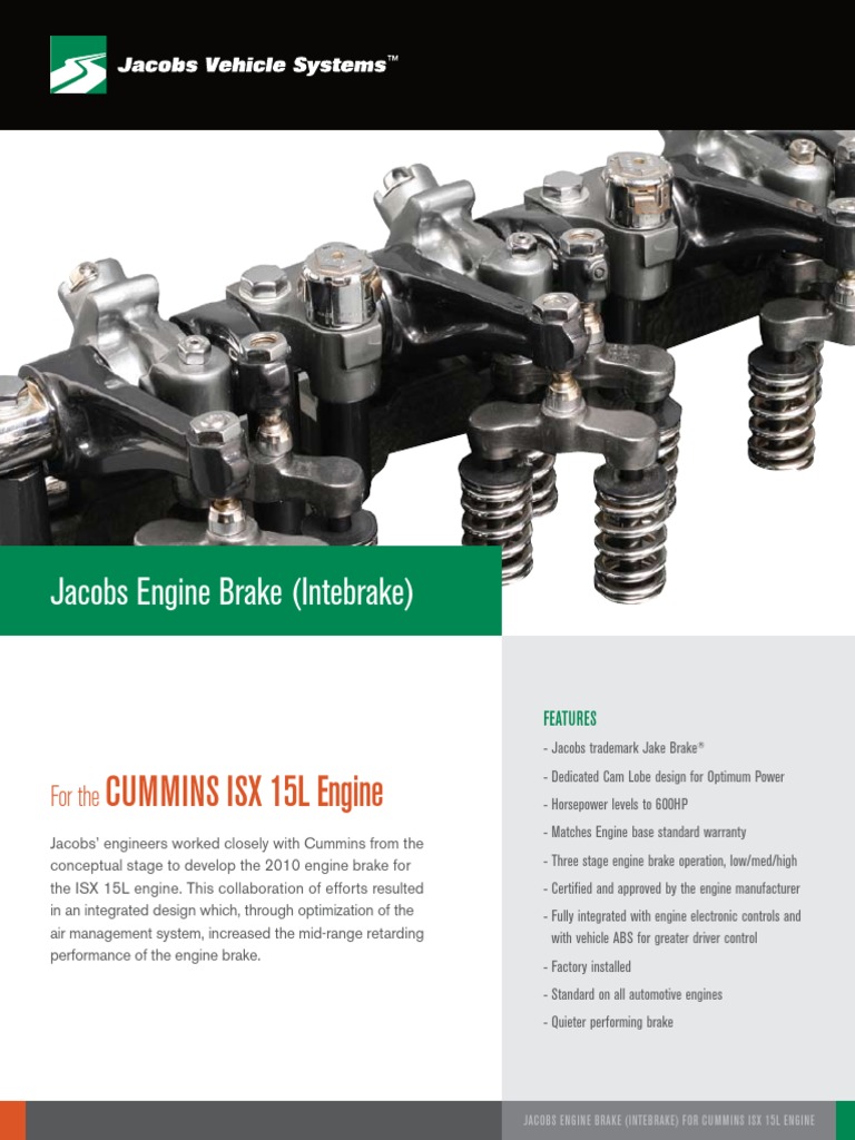 Cummins Isx 15L Engine: Jacobs Engine Brake (Intebrake) | PDF ...