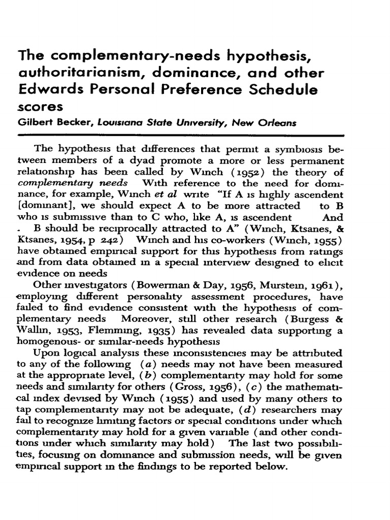 The Complementary-Needs Hypothesis, Authoritarianism, Dominance, and ...