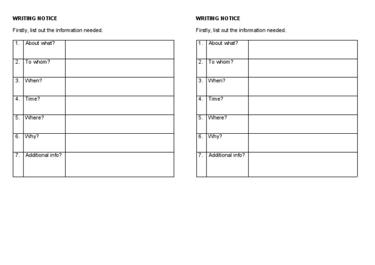 WRITING NOTICE Year 4 | PDF