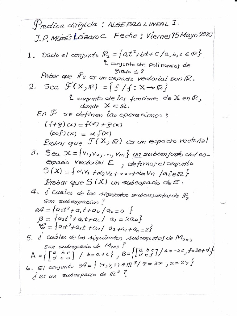 Practica Dirigida Álgebra Lineal | PDF | Álgebra | Álgebra lineal