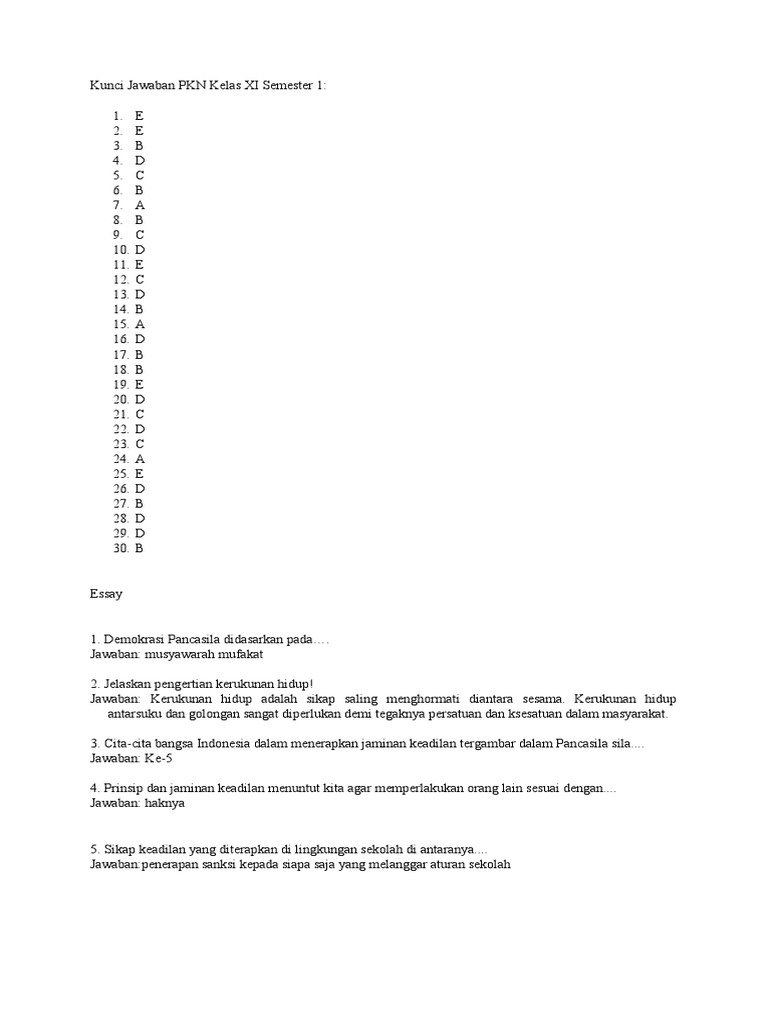 Kunci Jawaban PPKN Kelas 11 | PDF