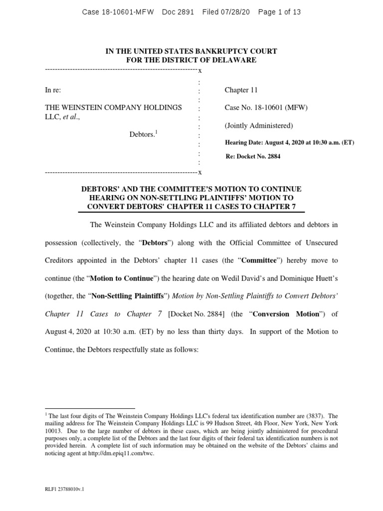 TWC Motion To Continue | PDF | Chapter 11 | Chapter 7