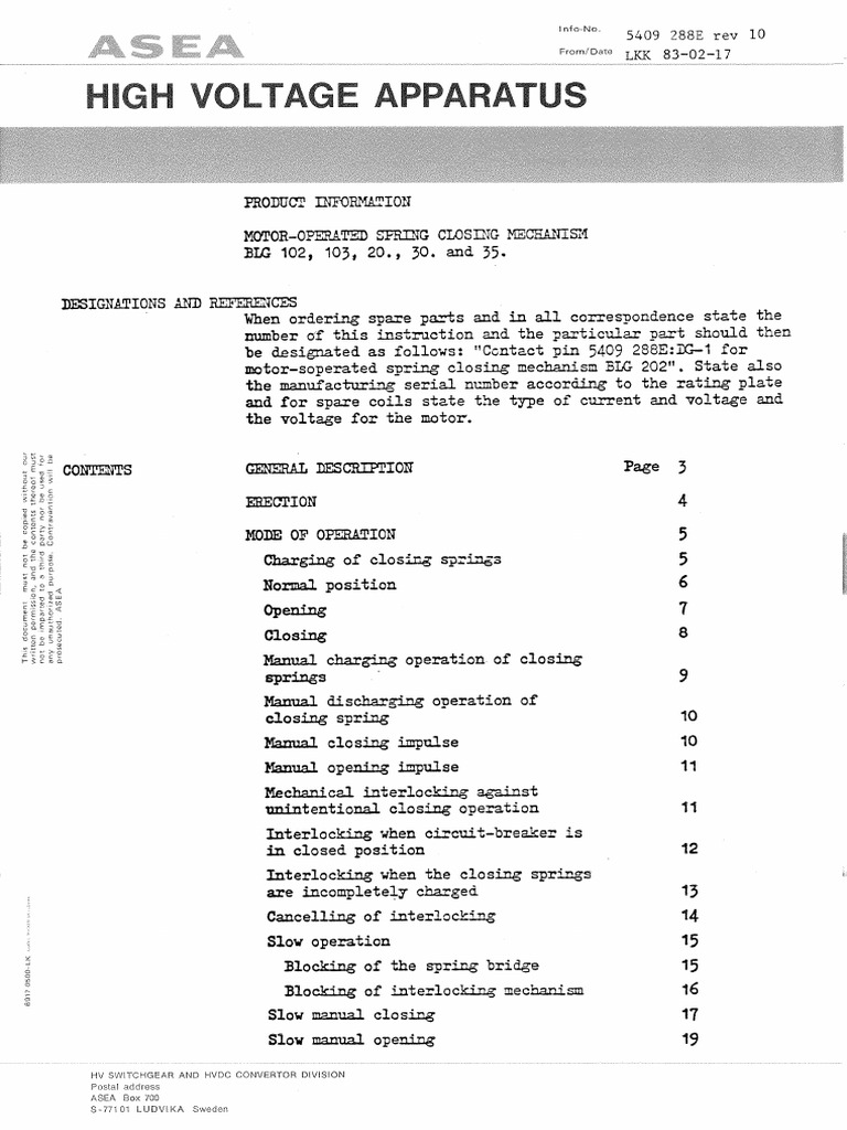 ASEA Manual - Motor Operated Mechanism - BLG 102, BLH, BHFYE 67, 12 ...