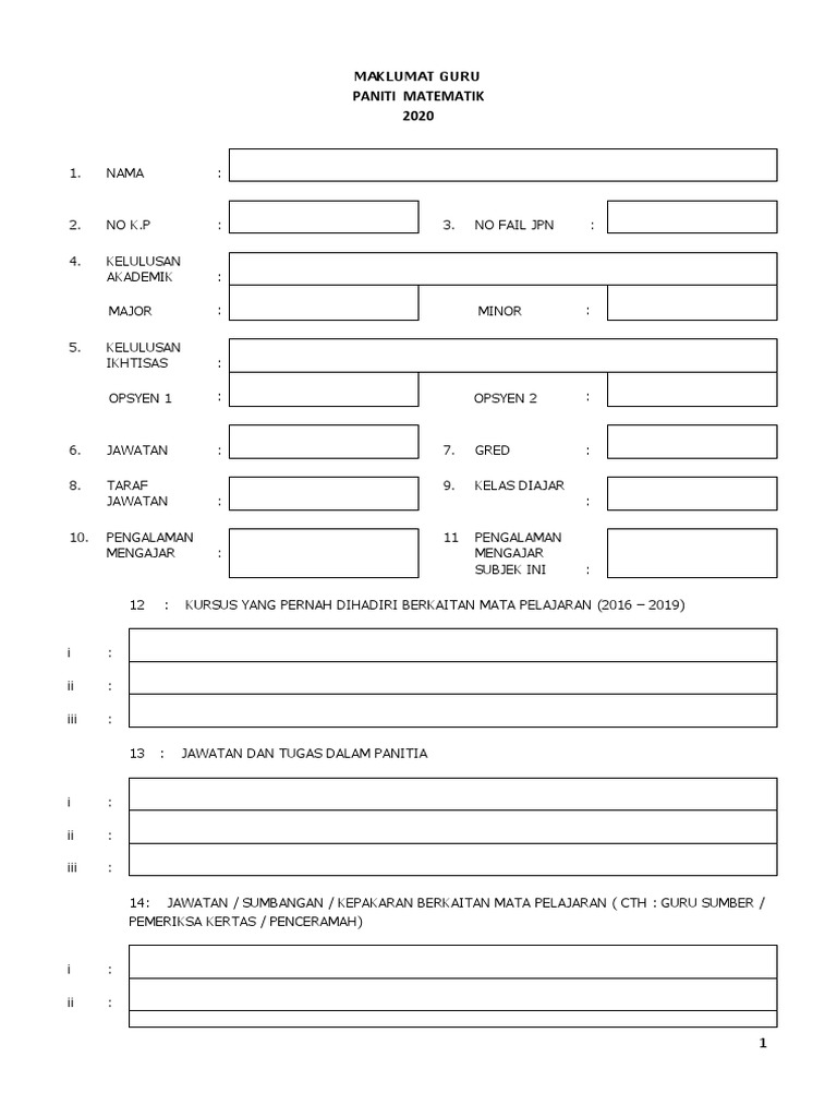 Borang-Maklumat - Guru Panitia | PDF