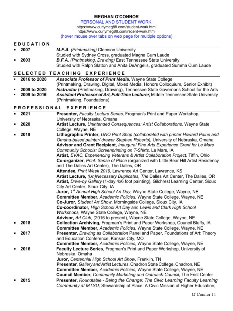 Oconnor Website CV 2020 | PDF | Printmaking | Drawing