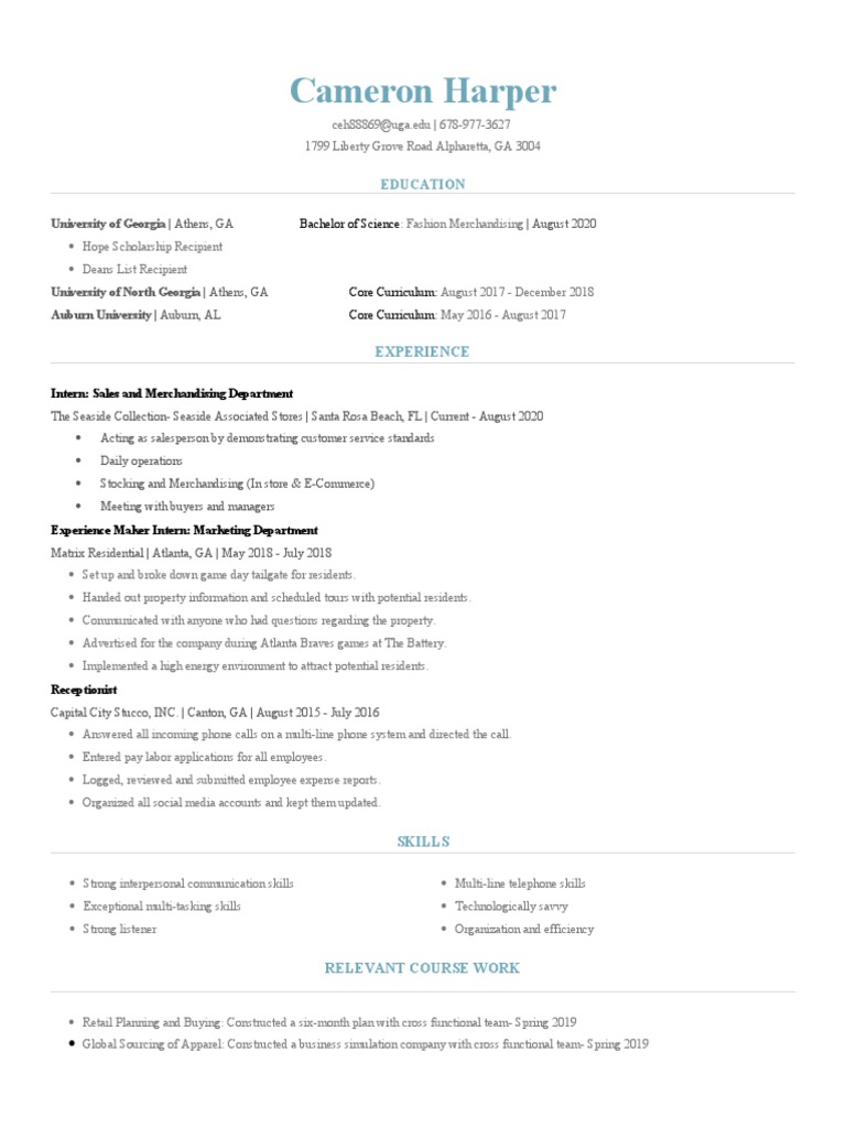 Cameron Harper Resume Fashion Merch | PDF | Sales | Communication Cameron Harper Resume Fashion Merch | PDF | Sales | Communication