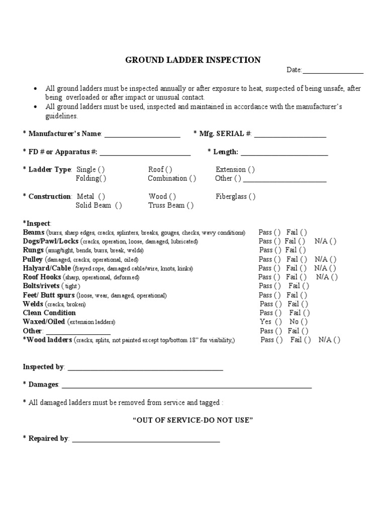 Ground Ladder Checklist | PDF | Ladder | Mechanical Engineering