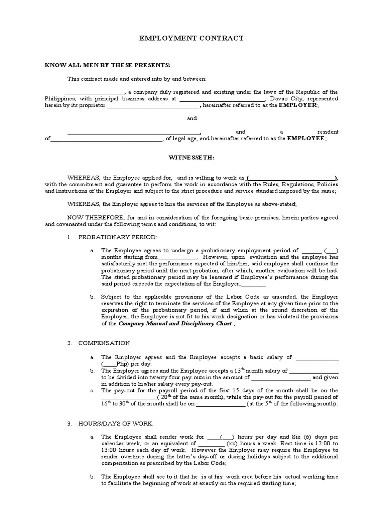 Format Employment Contract | PDF | Employment | Salary