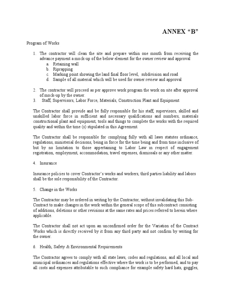 Program of Works | Download Free PDF | General Contractor | Civil Law ...