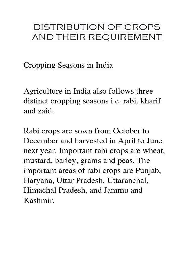 Distribution of Crops and Their Requirement | PDF | Legume | Agriculture